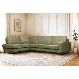 Ecksofa Home Affaire "Pinto, 290 cm, Cord, Chenille, Lederoptik, Ottomane links / rechts", gr&uuml;n (khaki), B:290cm H:85cm T:217cm, Luxus-Microfaser in Lederoptik (100% Polyester);Cord (92% Polyester, 8% Polyamide), Sofas, Ecksofa, mit Keder, schwarze Metallf&uuml;&szlig;e, Wellenunterfederung
