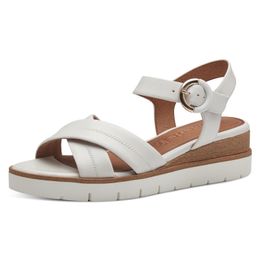 Keilsandalette Tamaris, Damen, Gr. 41, wei&szlig;, Leder, Schuhe, Sommerschuh, Riemchensandale mit Ziern&auml;hten
