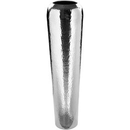 Dekovase Fink "TUTZI, mit geh&auml;mmerter Struktur", silber (silberfarben), H:90cm &Oslash;:24cm, Eisen, Vasen, Vase aus Metall, vernickelt, Bodenvase