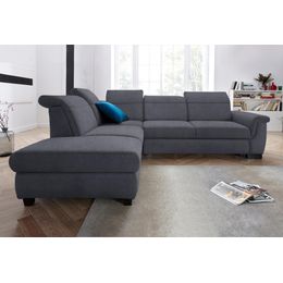 Ecksofa DOMO collection "Sully komfortables Sofa, L-Form", grau (dunkelgrau), B:263cm H:84cm T:220cm, Chenille (100% Polyester);MIcrofaser in Lederoptik (100% Polyester);Kunstleder SOFTLUX;Luxus-Microfaser(100% Polyester), Sofas, Ecksofa, wahlweise mit Bettfunktion und Kopf- bzw. R&uuml;ckenverstellung