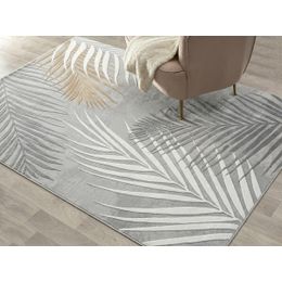 Teppich OTTO HOME "Luvvi", grau, B:200cm H:8mm L:290cm, Polyester, Teppiche, Teppich, Kurzflor, modernes Bl&auml;tter Design, Hoch-Tief-Struktur, Wohnzimmer