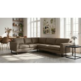 Ecksofa Home Affaire "Pinto, XXL, 250/290 cm, langer Schenkel, Ottomane", grau (taupe), B:290cm H:85cm T:250cm, Luxus-Microfaser in Lederoptik(100% Polyester);Cord (92% Polyester, 8% Polyamide), Sofas, Ecksofa, Cord, Chenille, Lederoptik, mit Keder, Metallf&uuml;&szlig;e, Wellenunterfederung