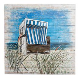 Leinwandbild Gilde "Bild quadratisch Strandkorb", farbe bild(er): blau, B:100cm H:100cm T:8cm, Holz, Bilder, Leinwandbild
