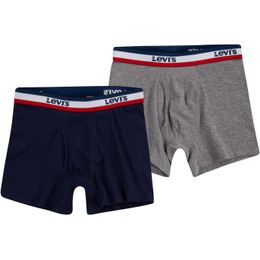 Boxershorts LEVI'S KIDS "SPORTSWEAR LOGO BOXER BFIEF", Jungen, Gr. S (116/134), 2 Stk., blau (blau, grau), Graumeliert (Obermaterial): 57% Baumwolle, 38% Polyester, 5% Elasthan. Obermaterial: 95% Baumwolle, 5% Elasthan, eng, Unterhosen, for BOYS