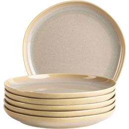 M&auml;ser Dessertteller M&Auml;SER "Cordelia, Teller Set aus Steinzeug", beige (beige, sand), H:1cm &Oslash;:22cm, Steinzeug, Speiseteller, Geschirr-Set