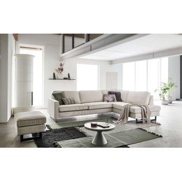 Ecksofa Home Affaire "Pinto, 290 cm, Cord, Chenille, Lederoptik, Ottomane links / rechts", beige (cream), B:290cm H:85cm T:217cm, 92% Polyester, 8% Nylon, Sofas, Ecksofa, mit Keder, schwarze Metallf&uuml;&szlig;e, Wellenunterfederung