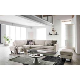Ecksofa Home Affaire "Pinto, 290 cm, Cord, Chenille, Lederoptik, Ottomane links / rechts", beige (cream), B:290cm H:85cm T:217cm, 92% Polyester, 8% Nylon, Sofas, Ecksofa, mit Keder, schwarze Metallf&uuml;&szlig;e, Wellenunterfederung