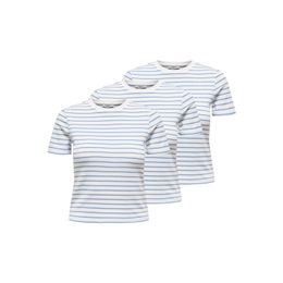T-Shirt Only "T-Shirt ONLLUPE STRIPE TEE 3P 3er Pack", Damen, Gr. L, bunt (wei&szlig;, blau), Obermaterial: 60% Polyester PES. 32% Viskose CV. 8% Elasthan EL., Shirts T-Shirt