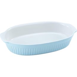 Auflaufform Creatable "Pastell Kitchen", blau (hellblau, wei&szlig;), B:33,5cm L:19cm T:5cm, Steinzeug, Auflaufformen, klassisches Streifenrelief, umlaufender Kantenschutz, Pastellfarben