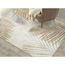 Teppich OTTO HOME "Luvvi", creme, B:160cm H:8mm L:230cm, Polyester, Teppiche, Teppich, Kurzflor, modernes Bl&auml;tter Design, Hoch-Tief-Struktur, Wohnzimmer