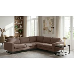 Ecksofa Home Affaire "Pinto, XXL, 250/290 cm, langer Schenkel, Ottomane", braun, B:290cm H:85cm T:250cm, 92% Polyester, 8% Nylon, Sofas, Ecksofa, Cord, Chenille, Lederoptik, mit Keder, Metallf&uuml;&szlig;e, Wellenunterfederung