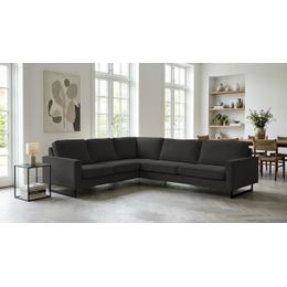 Ecksofa Home Affaire "Pinto, XXL, 250/290 cm, langer Schenkel, Ottomane", grau (dunkelgrau), B:290cm H:85cm T:250cm, Luxus-Microfaser in Lederoptik(100% Polyester);Cord (92% Polyester, 8% Polyamide), Sofas, Ecksofa, Cord, Chenille, Lederoptik, mit Keder, Metallf&uuml;&szlig;e, Wellenunterfederung
