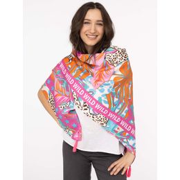 Modetuch Zwillingsherz "Viereck "Wild Dschungel", Damen, bunt, Obermaterial: 100% Viskose, Modet&uuml;cher, mit Leoparden und Tasseln