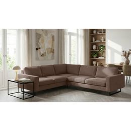 Ecksofa Home Affaire "Pinto, XXL, 250/290 cm, langer Schenkel, Ottomane", braun, B:290cm H:85cm T:250cm, 92% Polyester, 8% Nylon, Sofas, Ecksofa, Cord, Chenille, Lederoptik, mit Keder, Metallf&uuml;&szlig;e, Wellenunterfederung