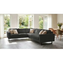 Ecksofa Home Affaire "Pinto, XXL, 250/290 cm, langer Schenkel, Ottomane", schwarz (onyx), B:290cm H:85cm T:250cm, 90% Polyester, 10% Nylon, Sofas, Ecksofa, Cord, Chenille, Lederoptik, mit Keder, Metallf&uuml;&szlig;e, Wellenunterfederung