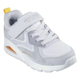 Sneaker Skechers "UNO GEN1", M&auml;dchen, Gr. 33, grau (grau, gelb), Lederimitat, Schuhe Sneaker, Keil,-Schn&uuml;rschuh, Skech-Air Funktion, Gr&ouml;&szlig;enschablone zum Download