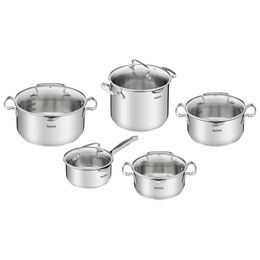 Topf-Set Tefal "Duetto+, Kochtopf Set mit Glasdeckel", edelstahl, T&ouml;pfe, Abgie&szlig;deckel, integrierte Messskala, induktionsgeeignet, rostfrei