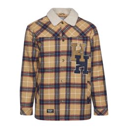 Allwetterjacke Karl Kani "Karl Kani Herren Woven Retro Heavy Flannel Shirt Jacket", Herren, Gr. XXS, sand, navy, rot, 100% Baumwolle, mehrfarbig, normal, amerikanischer Ausschnitt, Jacken