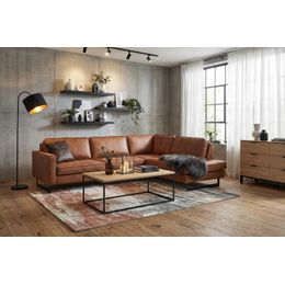 Ecksofa Home Affaire "Pinto, 290 cm, Cord, Chenille, Lederoptik, Ottomane links / rechts", braun (cognac), B:290cm H:85cm T:217cm, Luxus-Microfaser in Lederoptik (100% Polyester);Cord (92% Polyester, 8% Polyamide), Sofas, Ecksofa, mit Keder, schwarze Metallf&uuml;&szlig;e, Wellenunterfederung