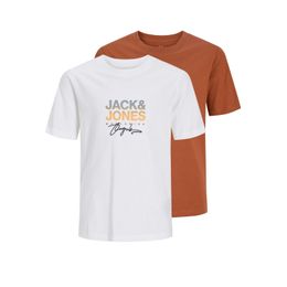 Jack & Jones Rundhalsshirt JACK & JONES JUNIOR "JORCANGGU TEE SS CREW NECK 2PK MP JNR", Jungen, Gr. 164, arabian spice pack:with hellwei&szlig;, Single Jersey, Obermaterial: 100% Baumwolle, bedruckt, regular fit normal, Rundhals, Shirts Rundhalsshirt, Baumwolle, regular fit