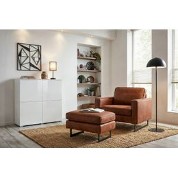 Loveseat Home Affaire "Pinto 105 cm, Cord, Chenille, Lederoptik", braun (cognac), B:105cm H:85cm T:97cm, Kunstleder (65% Polyester, 35% Lederfasern);Cord (92% Polyester, 8% Polyamide), Sessel, mit Keder, Metallf&uuml;&szlig;en und auch in Cord Bezug erh&auml;ltlich