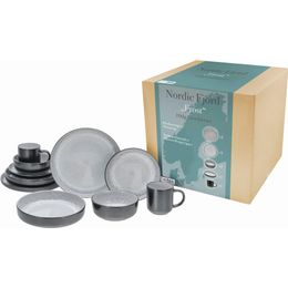 Kombiservice Creatable "Nordic Fjord", grau, 10 Stk., Steinzeug, Geschirr-Sets, Kombiservice, je 2 Speiseteller, Suppenteller, Dessertteller, Schalen, Kaffeebecher