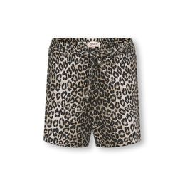 Shorts KIDS Only "KOGSANDRA PRINTED SHORTS PNT", M&auml;dchen, Gr. 140, N-Gr, schwarz (schwarz aop:leo), Jersey, Obermaterial: 100% Baumwolle, bedruckt, loose fit, Hosen Shorts