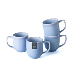 Becher OTTO HOME "Kaffeebecher Flett, mit Reaktivglasur, 4er Set", blau, H:9,7cm &Oslash;:8,6cm, Porzellan, Trinkgef&auml;&szlig;e, Becher, sp&uuml;lmaschinenfest und mikrowellengeeignet, 340 ml