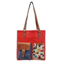 Umh&auml;ngetasche DOGO "Multi Pocket Bag Shopper-Tasche In The Puzzle Damen", Damen, Gr. B/H/T: 36cm x 8cm onesize, rot, Taschen Umh&auml;ngetasche, Handgefertigt