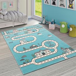 Kinderteppich Paco Home "Diamond 710", blau, B:80cm H:17mm L:150cm, Polypropylen, Teppiche, Kinderteppich, Kurzflor, Stra&szlig;en-Spiel-Teppich, Kinderzimmer