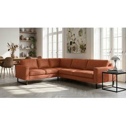 Ecksofa Home Affaire "Pinto, XXL, 250/290 cm, langer Schenkel, Ottomane", braun (cognac), B:290cm H:85cm T:250cm, Luxus-Microfaser in Lederoptik(100% Polyester);Cord (92% Polyester, 8% Polyamide), Sofas, Ecksofa, Cord, Chenille, Lederoptik, mit Keder, Metallf&uuml;&szlig;e, Wellenunterfederung