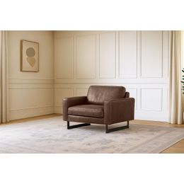 Loveseat Home Affaire "Pinto 105 cm, Cord, Chenille, Lederoptik", braun, B:105cm H:85cm T:97cm, Kunstleder (65% Polyester, 35% Lederfasern);Cord (92% Polyester, 8% Polyamide), Sessel, mit Keder, Metallf&uuml;&szlig;en und auch in Cord Bezug erh&auml;ltlich