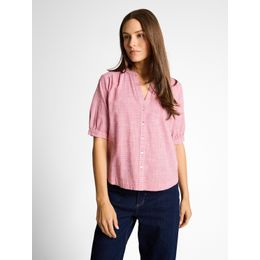 Klassische Bluse Tom Tailor, Damen, Gr. 42, cozy pink, Web, Obermaterial: 100% Baumwolle, gemustert, regular fit normal, V-Ausschnitt, Blusen Bluse, mit Muster