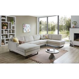 Wohnlandschaft Home Affaire "Pinto, 350 cm, U-Form, XXL, mit Ottomanen", beige (cream), B:350cm H:85cm T:206cm, 92% Polyester, 8% Nylon, Sofas, Wohnlandschaft, Cord, Chenille, Lederoptik, mit Keder, Metallf&uuml;&szlig;e, Wellenunterfederung