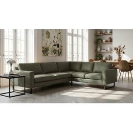 Ecksofa Home Affaire "Pinto, XXL, 250/290 cm, langer Schenkel, Ottomane", gr&uuml;n, B:290cm H:85cm T:250cm, Luxus-Microfaser in Lederoptik(100% Polyester);Cord (92% Polyester, 8% Polyamide), Sofas, Ecksofa, Cord, Chenille, Lederoptik, mit Keder, Metallf&uuml;&szlig;e, Wellenunterfederung