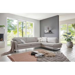 Ecksofa Home Affaire "Pinto, 290 cm, Cord, Chenille, Lederoptik, Ottomane links / rechts", beige (natural), B:290cm H:85cm T:217cm, 90% Polyester, 10% Nylon, Sofas, Ecksofa, mit Keder, schwarze Metallf&uuml;&szlig;e, Wellenunterfederung