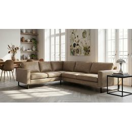 Ecksofa Home Affaire "Pinto, XXL, 250/290 cm, langer Schenkel, Ottomane", beige, B:290cm H:85cm T:250cm, Luxus-Microfaser in Lederoptik(100% Polyester);Cord (92% Polyester, 8% Polyamide), Sofas, Ecksofa, Cord, Chenille, Lederoptik, mit Keder, Metallf&uuml;&szlig;e, Wellenunterfederung