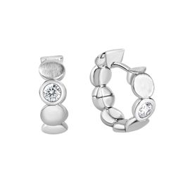 Paar Creolen Vivance "925/- Sterling Silber rhodiniert glanz/matt Zirkonia", wei&szlig; (wei&szlig;, wei&szlig;), Ohrringe, Damen, one-size, Silber 925 (Sterlingsilber)
