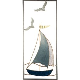 Wanddekoobjekt Gilde "Wandrelief rechteckig Sailing", blau, wei&szlig;, B:25cm H:61cm T:2,5cm &Oslash;:0cm, Metall, Wanddekoobjekte