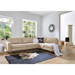 Ecksofa Home Affaire "Pinto, 290 cm, Cord, Chenille, Lederoptik, Ottomane links / rechts", beige, B:290cm H:85cm T:217cm, Luxus-Microfaser in Lederoptik (100% Polyester);Cord (92% Polyester, 8% Polyamide), Sofas, Ecksofa, mit Keder, schwarze Metallf&uuml;&szlig;e, Wellenunterfederung