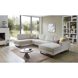 Wohnlandschaft Home Affaire "Pinto, 350 cm, U-Form, XXL, mit Ottomanen", beige (cream), B:350cm H:85cm T:206cm, 92% Polyester, 8% Nylon, Sofas, Wohnlandschaft, Cord, Chenille, Lederoptik, mit Keder, Metallf&uuml;&szlig;e, Wellenunterfederung