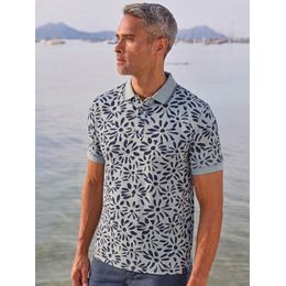 Poloshirt Lerros "Poloshirt mit floralem All-over-Print, 2-Tone-Optik", Herren, Gr. M, storm grau, 100% Baumwolle, ohne Ausschnitt, Shirts