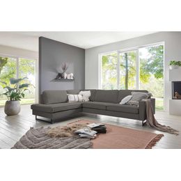 Ecksofa Home Affaire "Pinto, 290 cm, Cord, Chenille, Lederoptik, Ottomane links / rechts", schwarz (onyx), B:290cm H:85cm T:217cm, 90% Polyester, 10% Nylon, Sofas, Ecksofa, mit Keder, schwarze Metallf&uuml;&szlig;e, Wellenunterfederung