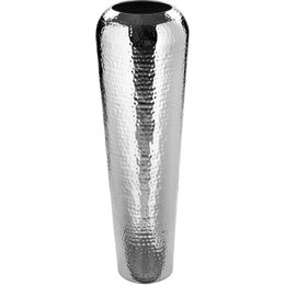 Dekovase Fink "TUTZI, mit geh&auml;mmerter Struktur", silber (silberfarben), H:70cm &Oslash;:22cm, Eisen, Vasen, Vase aus Metall, vernickelt, Bodenvase