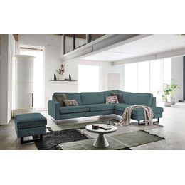 Ecksofa Home Affaire "Pinto, 290 cm, Cord, Chenille, Lederoptik, Ottomane links / rechts", blau (azur), B:290cm H:85cm T:217cm, 92% Polyester, 8% Nylon, Sofas, Ecksofa, mit Keder, schwarze Metallf&uuml;&szlig;e, Wellenunterfederung