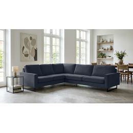 Ecksofa Home Affaire "Pinto, XXL, 250/290 cm, langer Schenkel, Ottomane", blau (rauchblau), B:290cm H:85cm T:250cm, Luxus-Microfaser in Lederoptik(100% Polyester);Cord (92% Polyester, 8% Polyamide), Sofas, Ecksofa, Cord, Chenille, Lederoptik, mit Keder, Metallf&uuml;&szlig;e, Wellenunterfederung