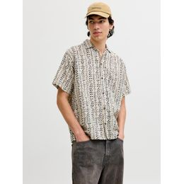 Jack & Jones Kurzarmhemd JACK & JONES "JPRBLULYON PRINT DOBBY S/S SHIRT SN", Herren, Gr. XL, N-Gr, moonstruck aop, Web, Obermaterial: 100% Baumwolle, bedruckt, normal, Hemden