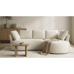 Ecksofa DOMO collection "Lumin, B/T: 267/170 cm, abgerunde Form, charmantes Design, cozy chic", beige (creme), B:267cm H:93cm T:170cm, 100% Polyester, Sofas, Ecksofa, Mit Federkern und 5 R&uuml;ckenkissen ausgestattet
