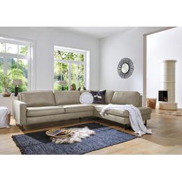 Ecksofa Home Affaire "Pinto, 290 cm, Cord, Chenille, Lederoptik, Ottomane links / rechts", grau (taupe), B:290cm H:85cm T:217cm, Luxus-Microfaser in Lederoptik (100% Polyester);Cord (92% Polyester, 8% Polyamide), Sofas, Ecksofa, mit Keder, schwarze Metallf&uuml;&szlig;e, Wellenunterfederung