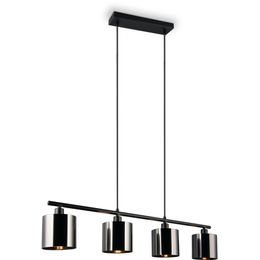 REALITY LEUCHTEN Pendelleuchte "JASON, H&auml;ngelampe Esszimmerlampe, 4-flammig, exkl. 4xE14 max 10W", rauchgrau schwarz, 4, &Oslash; 12cm H: 150cm, 1 Stk., Leuchten, h&ouml;henverstellbar max 150cm, mit semi-transparenten Kunststoff-Schirmen, Pendelleuchte